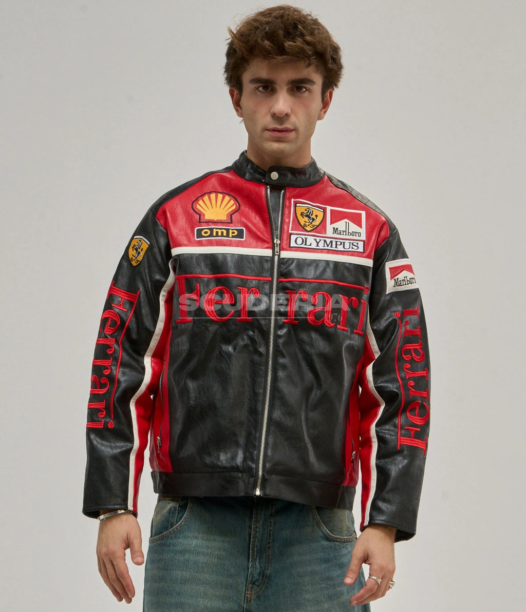 Ferrari Olympus Leather Jacket - Red Edition – GreatIndus